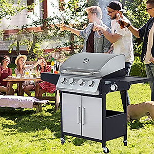 4-Burner BBQ Propane Grills Outdoor Gas Grill with Side Burner Stainless Steel Grills with Wheels for Camp Cooking Barbecues