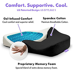 FORARI® Patented Seat Cushion for Desk Chair - Firm & Thick, Best for Back & Hip Pain Relief, Comfort for Long Sitting, with Never-Flat Gel Insert - Coccyx, Sciatica, Tailbone (Black)