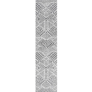 JONATHAN Y SBH103A-28 Jordan High-Low Pile Art Deco Geometric Indoor Outdoor Area Rug Bohemian Contemporary Easy Cleaning Bedroom Kitchen Backyard Patio Porch Non Shedding, 2 ft x 8 ft, White/Black