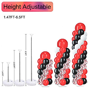 2 Sets Balloon Column Stand Kit with 100 Balloons 6 Ft Adjustable Balloon Stands Kit for Floor Red Black White Balloons Arch Column for Shower Birthday Graduation Racing Car Poker Card Decorations