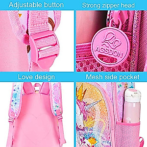 CCJPX 3PCS Unicorn Backpack for Girls, 16”Kids Preschool Sequin Bookbag and Lunch Box for Kindergarten Elementary