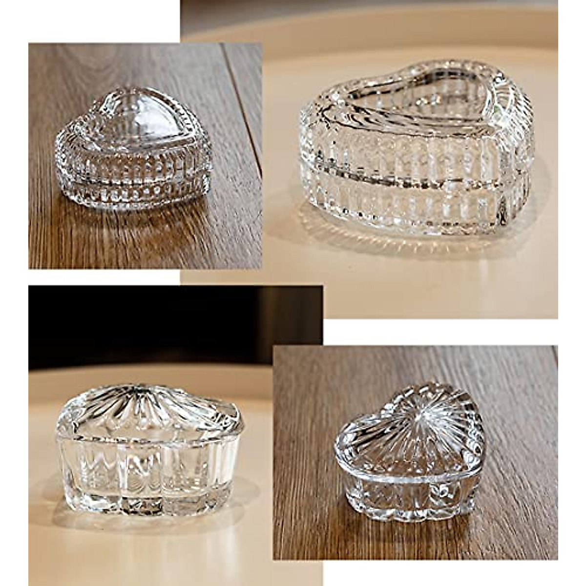 RockTrend Heart-Shaped Glass Storage Box Embossed Jewelry Box with Lid