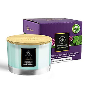 EcoAroma Jasmine & Gardenia Luxury Scented Coco-Soy Jar Candles Organic Coconut Soy Aromatherapy Candles Highly Scented Home Decorative Fragrance Gifts Hand Poured 2 Wicks 10 Oz