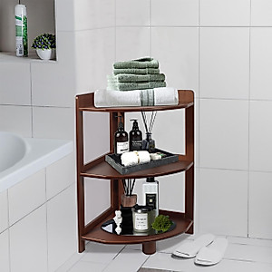 DOUSY 3 Tier Bamboo Corner Bookshelf, Mid Century Modern Corner Shelf, 24" Short Corner Bookcase with Storage Display Rack for Living Room, Bedroom, Home Office