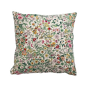 Creative Co-Op Cotton Printed Kantha Stitch and Floral Pattern Pillow, 18" L x 18" W x 2" H, Multicolor