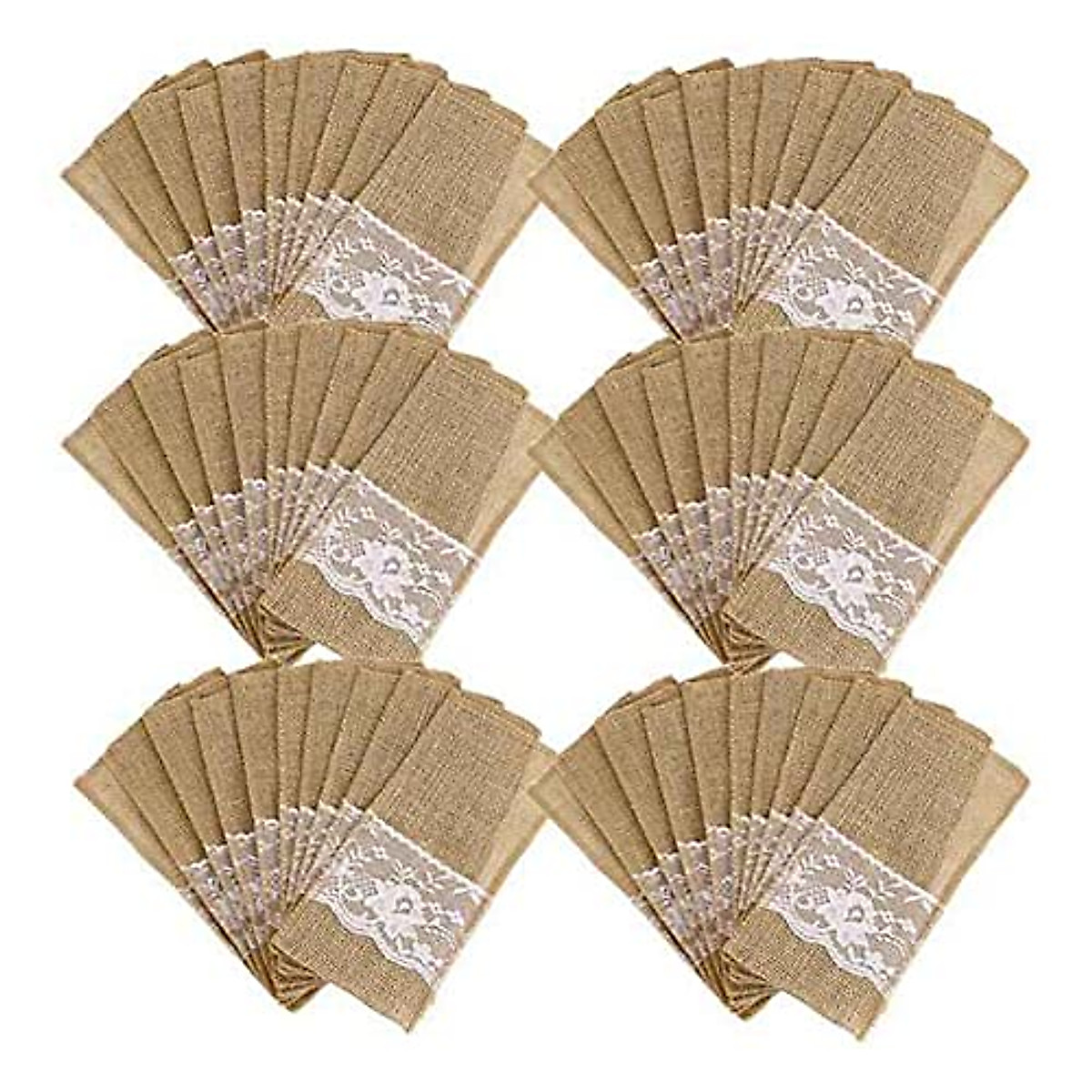 acrosser 100Pc Burlap Lace Cutlery Pouch Rustic Wedding Knife Fork Holder Bag Hessian Table Decoration Accessories
