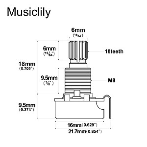 Musiclily Pro Brass Thread Mini Metric Size B25K Guitar Pots Linear Taper Potentiometers for Electric Guitar or Bass(Set of 2)