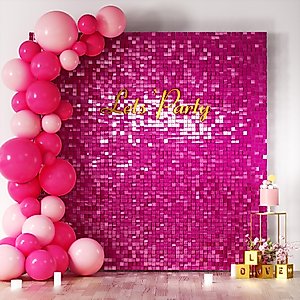 COKAOBE Hot Pink Shimmer Wall Backdrop, 30PCS Square Sequin Shimmer Backdrop Panel, Photo Backdrops for Birthday, Anniversary, Wedding, Graduation & Bachelorette Party Decoration