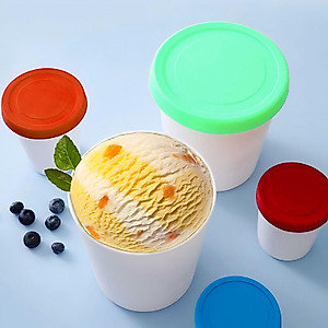 YQMYXG 32 Oz Ice Cream Containers for Homemade, Ice Cream Containers with Silicone Lids Leak-Free, Reusable Ice Cream Storage Containers for Freezer Chocolate Sorbet, (4 Pack - 1 Quart Each)