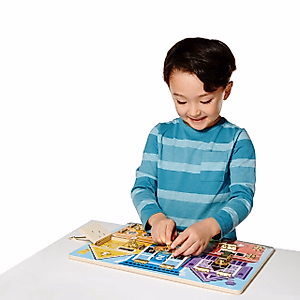 Melissa & Doug Wooden Latches Board Sensory Activity Toy For Kids, Doors And Locks Toy, Wooden Busy Board, Toddler Toys For Ages 3+