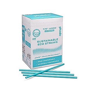 phade Eco-Friendly 7.75" Jumbo Drinking Straws, Un-wrapped 600 Count - Sustainable Marine Biodegradable, Compostable, 1 Pack
