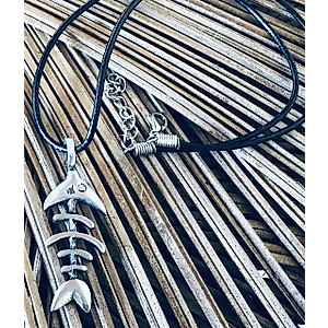 Trilogy Jewelry Pewter Fish Bones Nautical Fishbones Pendant on Leather Necklace