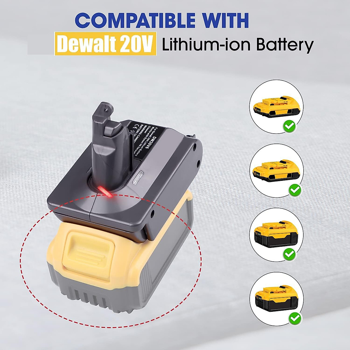 URUN V7/V8 Adapter for Dewalt 20V 60V Battery Convert to for Dyson V7/V8 Handheld Vacuum Cleaner Battery Compatible with V7/V8 Animal V7/V8 Absolute V7/V8 Motorhead Pro V7/V8 HEPA Li-ion SV11 Battery