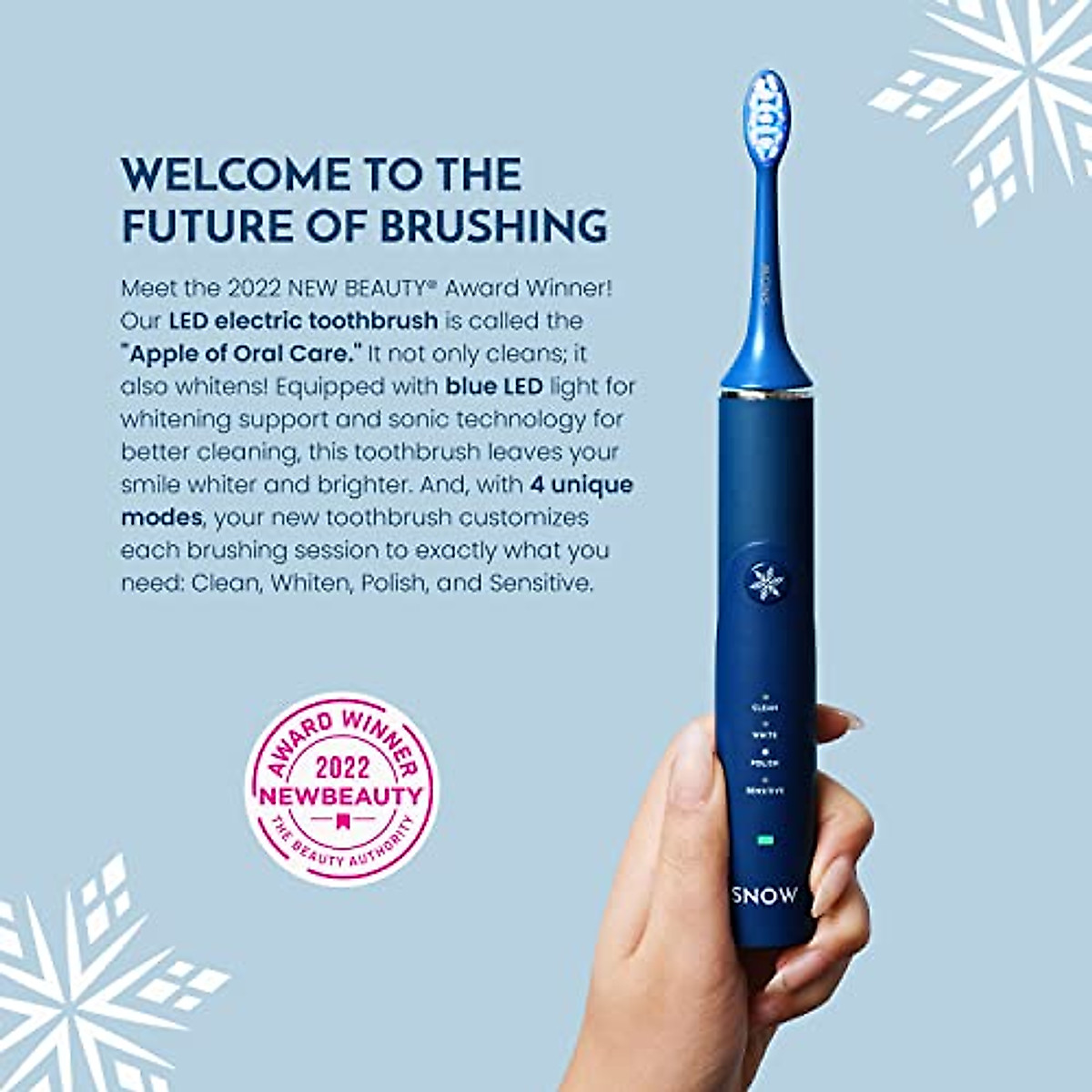 Snow LED Electric Toothbrush - Rechargeable Electronic Brush for Adults - Sonic Technology w/LED Light Whitening & Cleaning Powered w/Sonic Technology for Oral Routine - Polar Blue