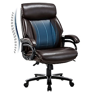 Big and Tall Office Chair 400lbs-Heavy Duty Executive Desk Chair, High Back Ergonomic Leather Computer Chair with Padded Armrests for Heavy People-Brown