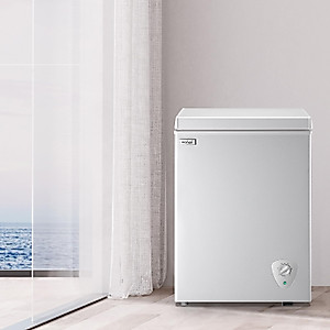 WANAI Small Chest Freezer 3.5 Cu.Ft Compact Chest Freezers with 7 Settings Temperature Adjustable, Small Deep Freezer with Removable Basket, Suitable for Home Kitchen Office Dorm Apartment,White