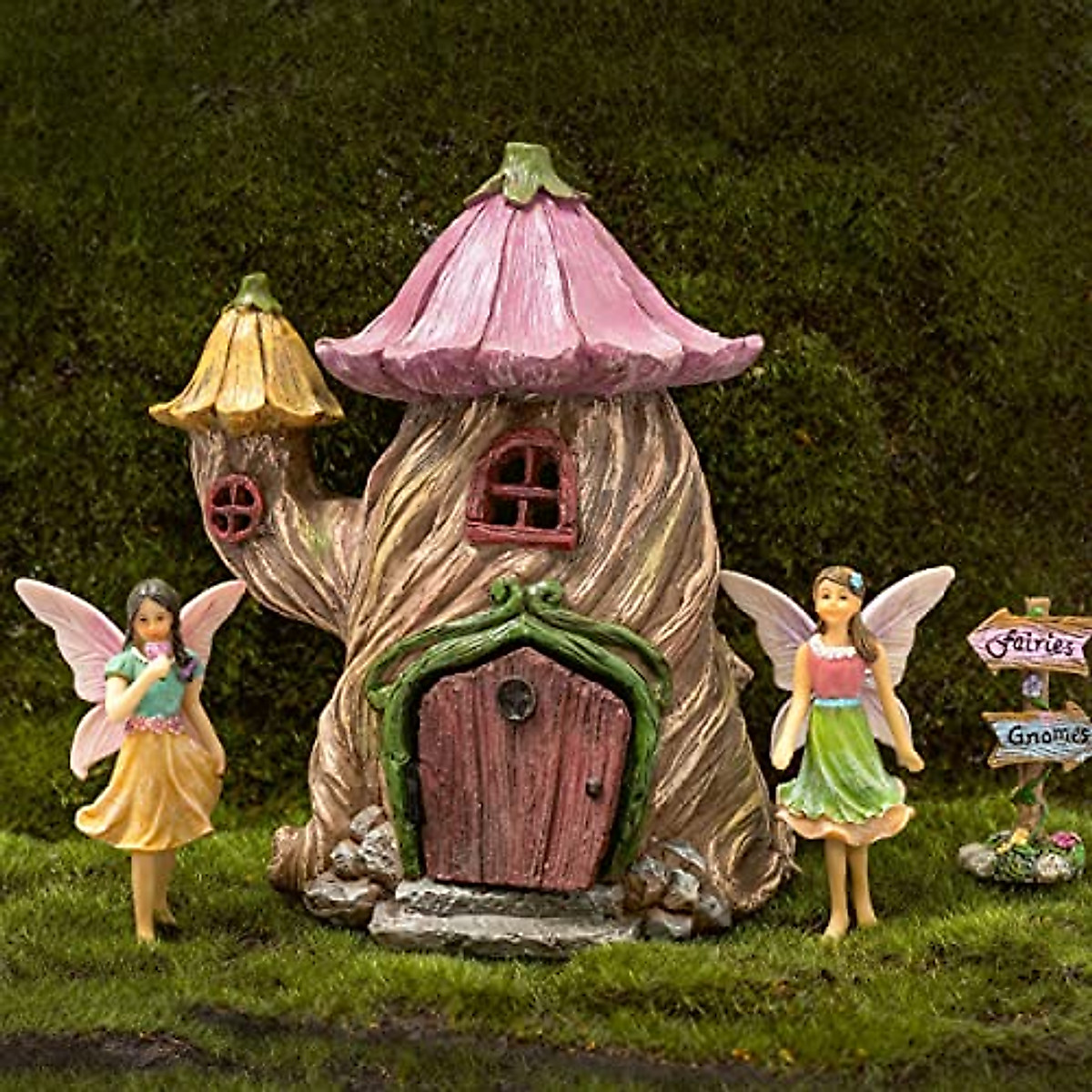 PRETMANNS Fairy Garden House Kit - Fairy Garden Accessories Outdoor - Fairy House & Fairies for Fairy Garden – Fairy Garden Supplies - Fairy Garden Kit for Adults - Garden Fairy House - 4 Items