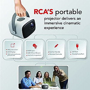 RCA RPJ264 Portable Home Theater Projector - Premium Quality - White Brightness - Projector Compatible with PC, TV Box, PS4- HDMI/USB/VGA- (Black)