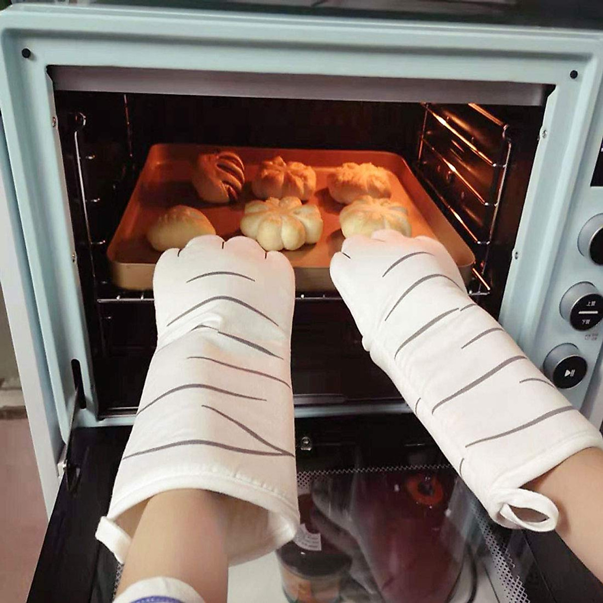 Rosavida Oven Mitts Gloves 1 Pair Heat Resistant 480 ℉ Cat's Claw Creative Kitchen Potholders Baking Gloves Comfortable Thickened Cotton Lining Anti-Scald Gloves