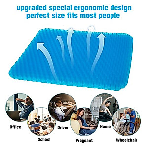 GHEMYULP Gel Seat Cushion,Office Chair Car Wheelchair Seat Cushion for Long Sitting,Cooling Seat Cushion Honeycomb Design with Non-Slip Cover,Pressure Relief(Square:16.5 x 13.8 x 1.3 inches)