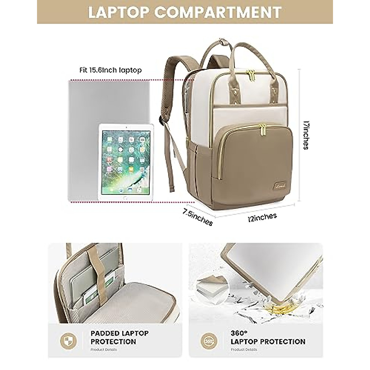 LOVEVOOK Laptop Backpack for Women 15.6 Inch, Travel Backpack Personal Item Size Carry On Bag, Women’s Computer Backpack Work Laptop Bag With Water-Resistant, College Backpack Teacher Nurse Bag, Khaki