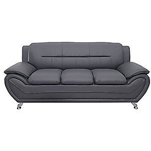 Container Furniture Direct Michael Modern Faux Leather Upholstered Stainless Steel Legs Living Room, Sofa, Steel