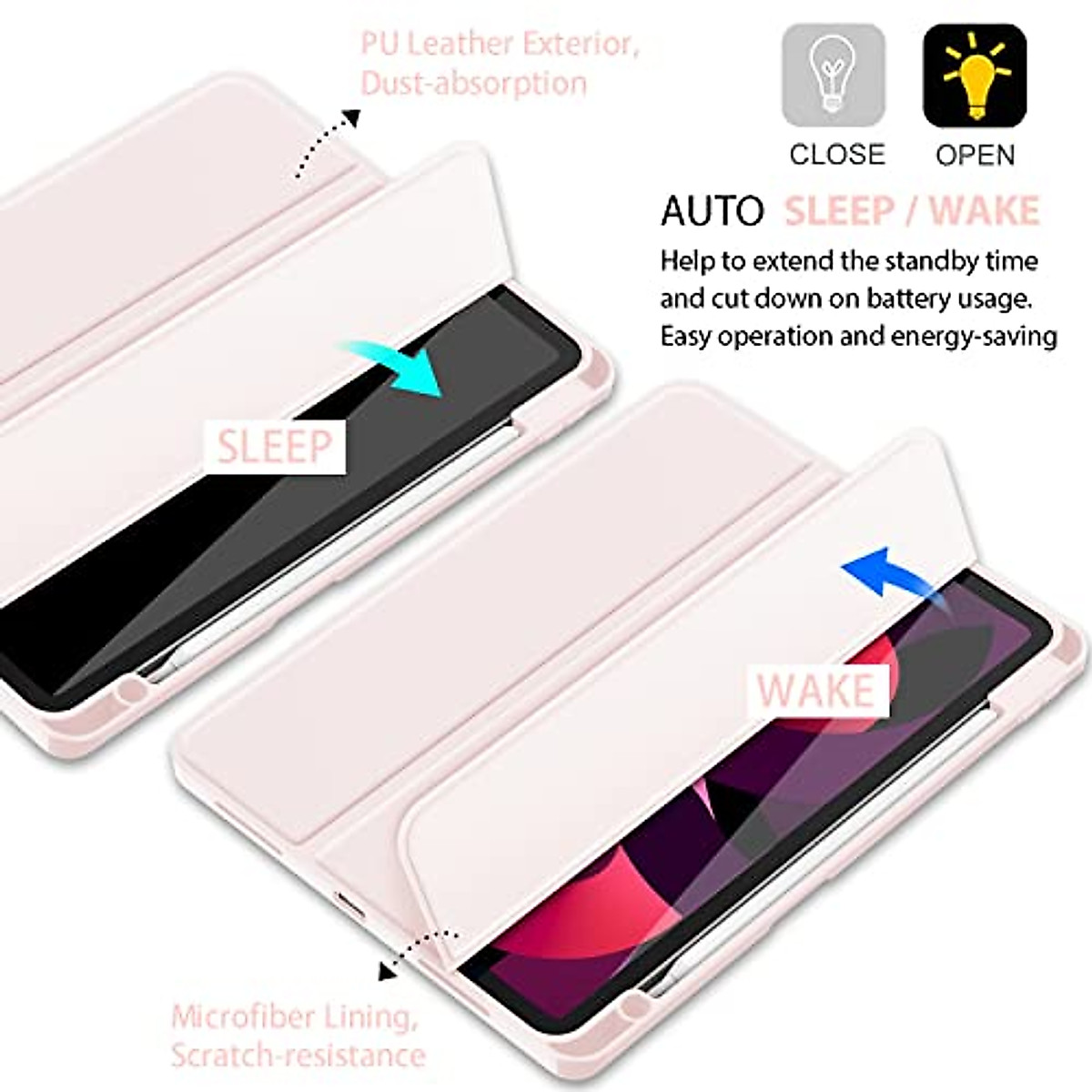 Gahwa iPad 10.9 Inch Case with Pencil Holder for iPad Air 5th Generation Case 2022/ iPad Air Case 4th Generation 2020[Support iPad 2nd Pencil Charging], Smart Case with Auto Sleep/Wake(Pink)