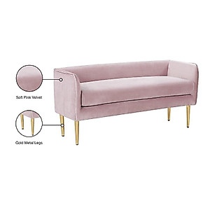 Meridian Furniture Audrey Collection Modern | Contemporary Velvet Upholstered Bench with Sturdy Metal Legs in Gold Finish, 52" W x 19" D x 24" H, Pink