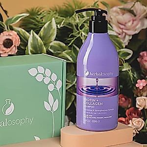 Herbalosophy 16.9 Fl Oz Biotin & Collagen Shampoo, Hair Growth Thickening Shampoo, Repair Dry, Damaged Thinning Hair, Infused with Vitamin B7 & Argan Oil, Free of Sulfate, Parabens and Gluten