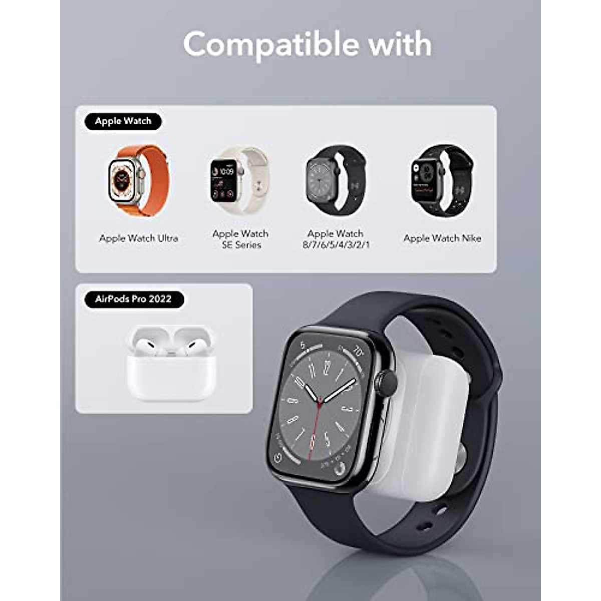 ESR Portable Charger for Apple Watch, Certified Made for Apple Watch, Small and Portable, Magnetic Cover, Fast Magnetic USB-C Charging for Apple Watch Ultra, Series 8/7/6/5/4/3/2/1, and SE