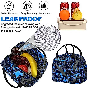 LEDAOU Backpack for Teen Boys School Bags Kids Bookbags Set School Backpack with Lunch Box and Pencil Case (Graffiti Blue)