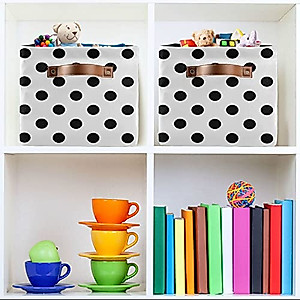ALAZA Black Polka Dots on White Large Storage Basket with Handles Foldable Decorative 1 Pack Storage Bin Box for Organizing Living Room Shelves Office Closet Clothes