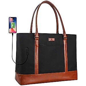 Woman Laptop Tote Bag, USB Teacher Bag, Large Work Bag Purse Fits 15.6 in Laptop, Lightweight Waterproof Leather Laptop Bag Shoulder Bag, Messenger Bag