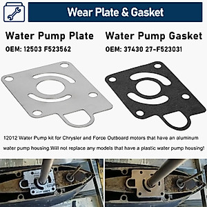 12012 Water Pump Impeller Kit For Chrysler Force 75 85 90 100 105 115 125 140 HP 1979-1989, Replaces OE# FK1069, 12012
