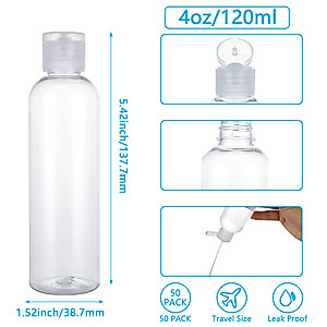 Acrux7 50 Pack 4 oz Plastic Squeeze Bottles with Flip Caps, Clear Refillable Lotion Bottles, Leak Proof Squirt Bottles, Empty Travel Squeeze Bottles for Lotions, Toiletries, Shampoo, Liquid, Creams