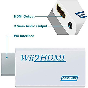 CHS Goodeliver Wii to Hdmi Connector/Converter/Adapter, 1080p Output Video, 3.5mm Audio - Supports All Wii Display Modes, White