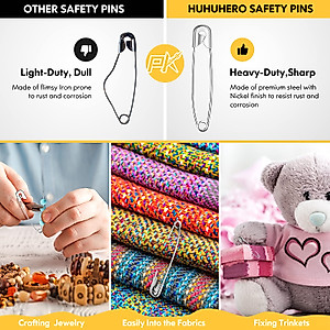 Huhuhero Safety Pins Assorted, 5 Different Sizes Small and Large Safety Pins, Safety Pins for Clothes Halloween Costume Pins Sewing, Nickel Plated Steel Pin Bulk, Arts and Crafts Supplies (Sliver)