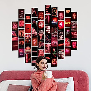 KOLL DECOR Red Aesthetic Room Decor Wall Collage Aesthetic - 50 Set 4''x6'' Prints Neon Dark Red photo Wall Collage Kit Decoration Pictures for Teen Girls Academia Bedroom Posters