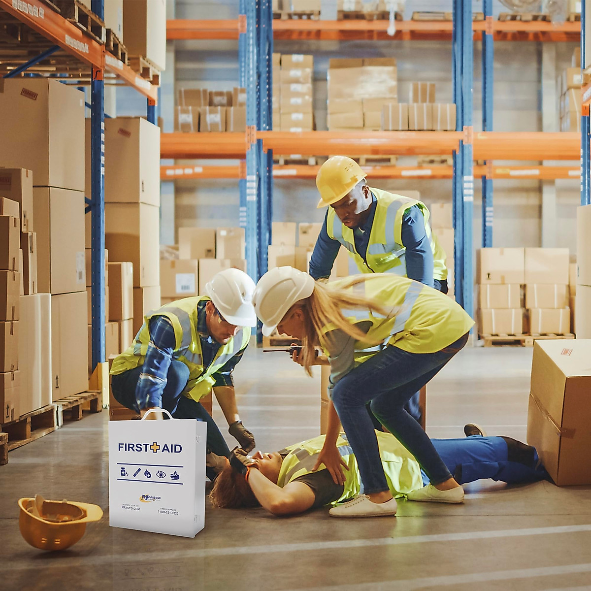 MFASCO 2021 ANSI/OSHA Compliant First Aid Kit - Large, Commercial 3-Shelf Metal Cabinet for Businesses, Wall Mountable - with Medications - ANSI Standard 2021 First Aid Kits, Class B Fill