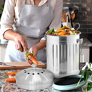 ENLOY Compost Bin, Stainless Steel Indoor Compost Bucket for Kitchen Countertop Odorless Compost Pail for Kitchen Food Waste with Carrying Handle 1.3 Gallon Easy to Clean
