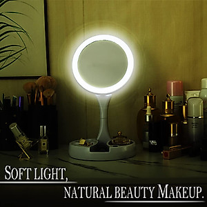 Softfree Lighted Folding Makeup Mirror, 1X/10X Magnification Double Sided Mirror, 5.9Inch LED Vanity Mirror for Travel, Home (White)