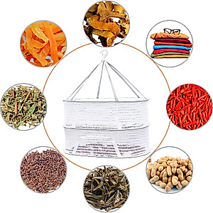 YUNXIASW Herb Drying Rack 2 Layers Folding Mesh Hanging Drying Net Vegetable Dryer Multifunctional with Zipper,Dry Plants, Herbal,Weed,Clothing,Foods Drying Rack(White)