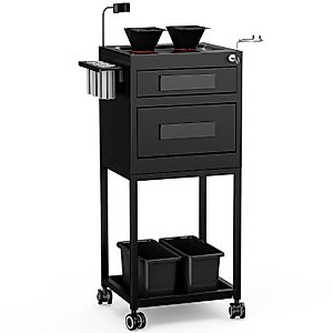 SyyBhb Metal Salon Trolley Cart for Hair Stylist, 2 Lockable Drawers, 2 Storage Baskets, 2 Magnetic Hair Color Bowls, Hairdryer & Tools & Phone Holder
