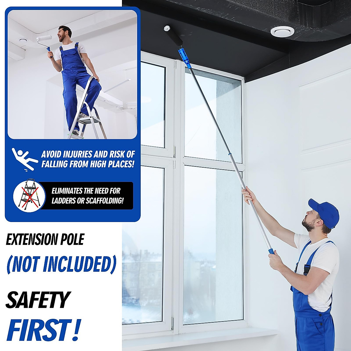 WILLBOND 2 Pcs Paint Brush Extender Multi-Angle Paint Edger Tool for Walls Extension Pole Attachments Roller Scraper Paint Brush Holder Rotating Head Edger Painting Tool for Ceilings Trim Corner