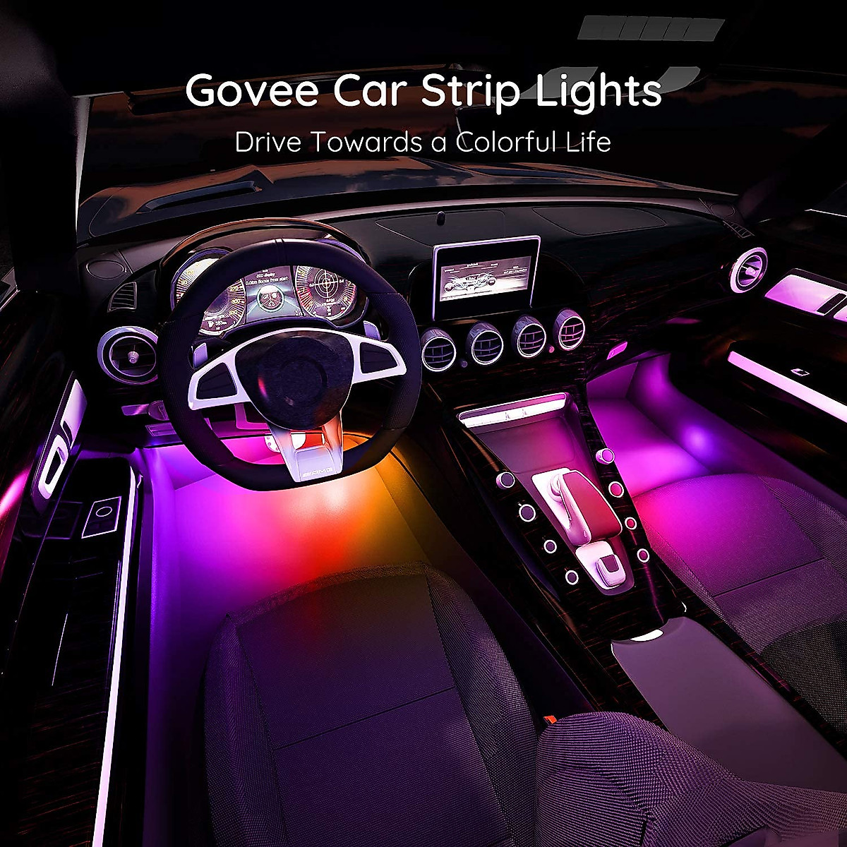 Govee Interior RGBIC Car Lights with Smart App Control, Music Sync Mode, DIY Mode and Multiple Scene Options, 2 Lines Design LED Lights for Cars, Trucks, SUVs