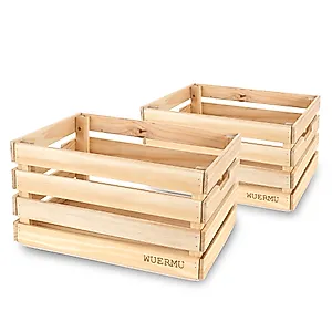 WUERMU Wooden Crates are Suitable for Storage, Milk Crates, Wine Crates, toy Crates, Display and Decoration, Camping, and Other Purposes. They are Sturdy and Durable, set of 2 Length of 17.7 inches.