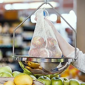 Reusable Produce Bags + Bulk Food Bags + String Bag, 7-pack - Assorted Sizes, Organic Cotton Materials (Mesh, Muslin, Net), Tare Weight Label, Washable, Drawstrings, Zero Waste Shopping Kit, Green