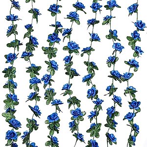 WEISPARK Fake Flowers - 4pcs 8.2 FT Artificial Rose Vine Flower Plants Hanging Rose Ivy for Home Hotel Office Wedding Party Garden Craft Art Décor (4pcs Royal Blue)