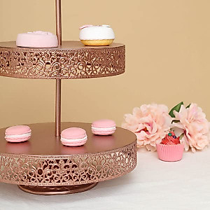 TABLECLOTHSFACTORY 23" Tall Rose Gold 3-Tier Metal Reversible Dessert Cupcake Stand for Wedding Decoration Event