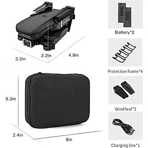 Foldable FPV Drone with 4K Dual Camera for Adults, RC Quadcopter WiFi FPV Live Video, Altitude Hold, Headless Mode, One Key Take Off for Kids or Beginners with 2 Batteries, Carrying Case -Black